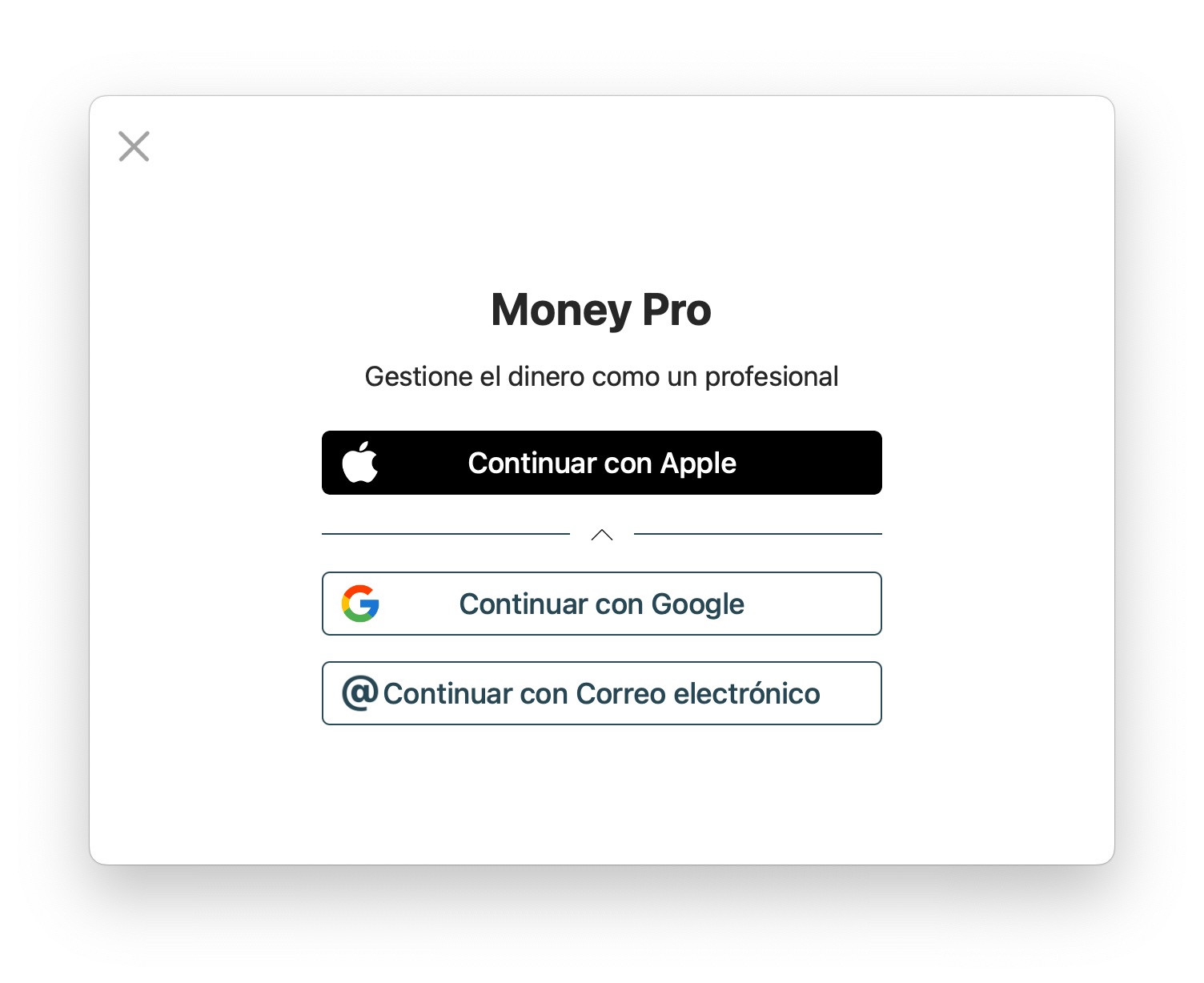 Iniciar sesión con Apple o Google - Money Pro